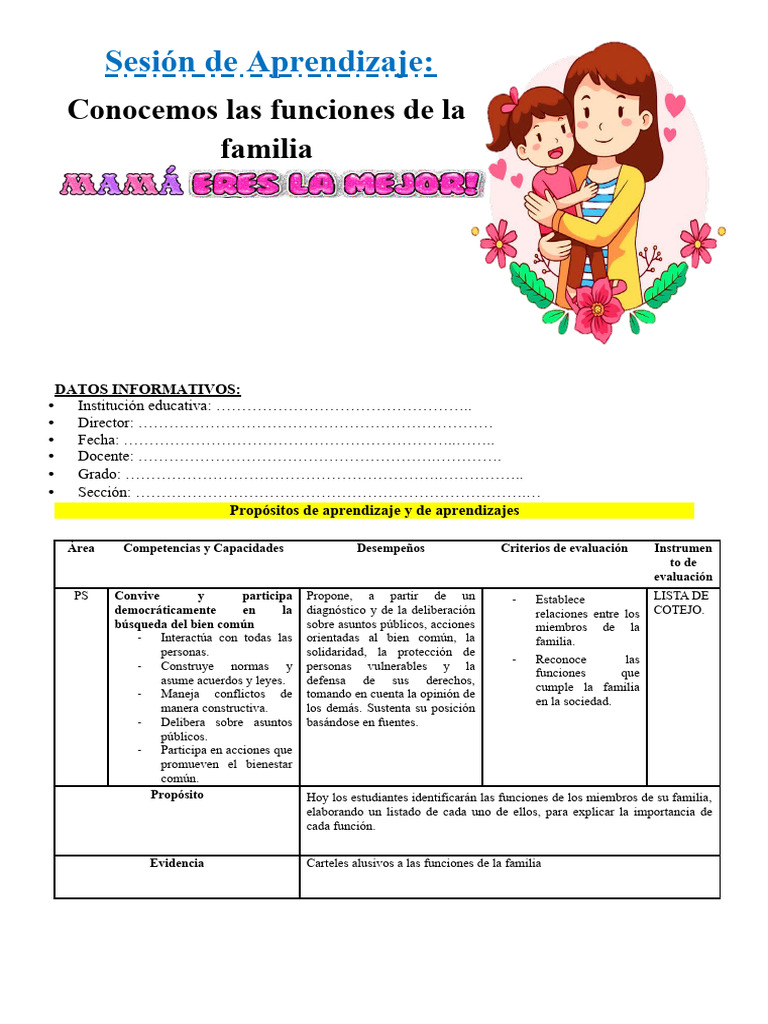 6º Grado Dia 1 PS Conocemos Las Funciones Del La Familia | PDF ...