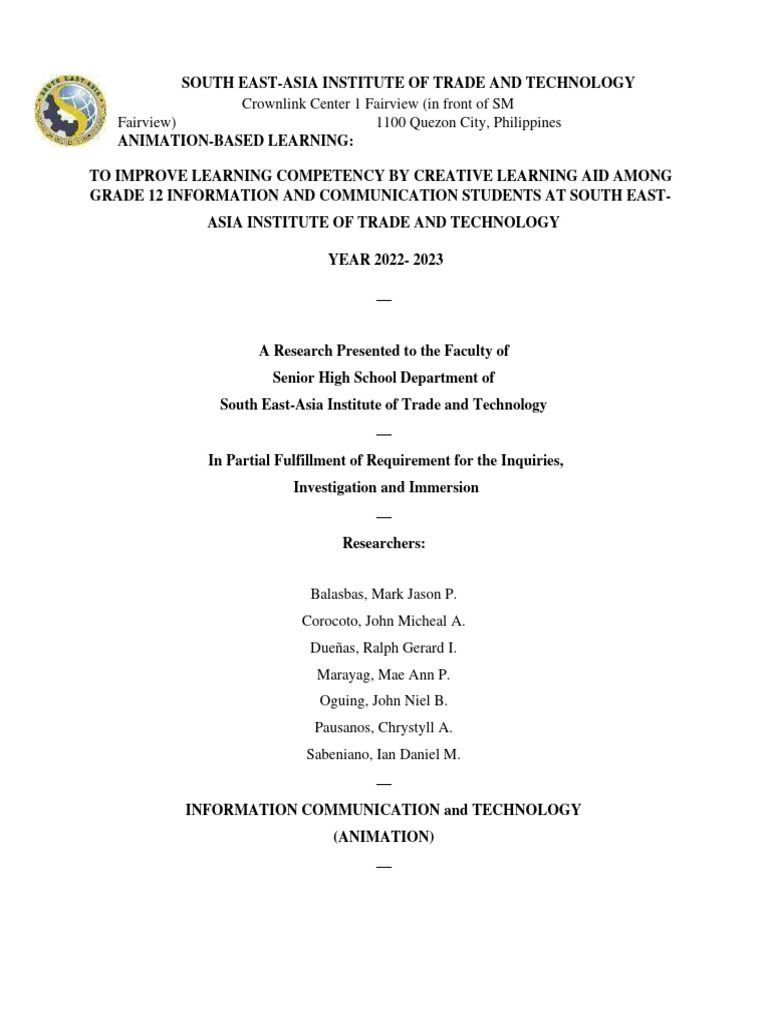 Animation-Based Learning: To Improve Learning Competency by Creative Learning Aid Among Grade 12 ...