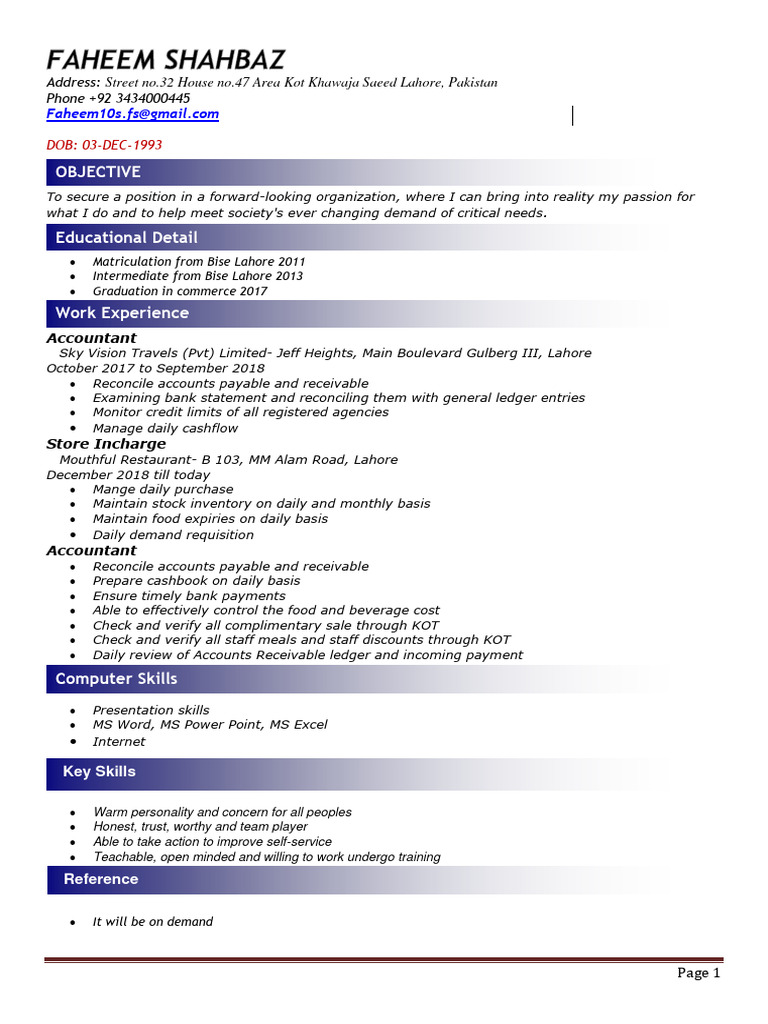 Faheem CV | PDF | Career & Growth | Business