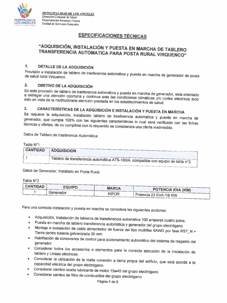 Especificaciones Técnicas | PDF