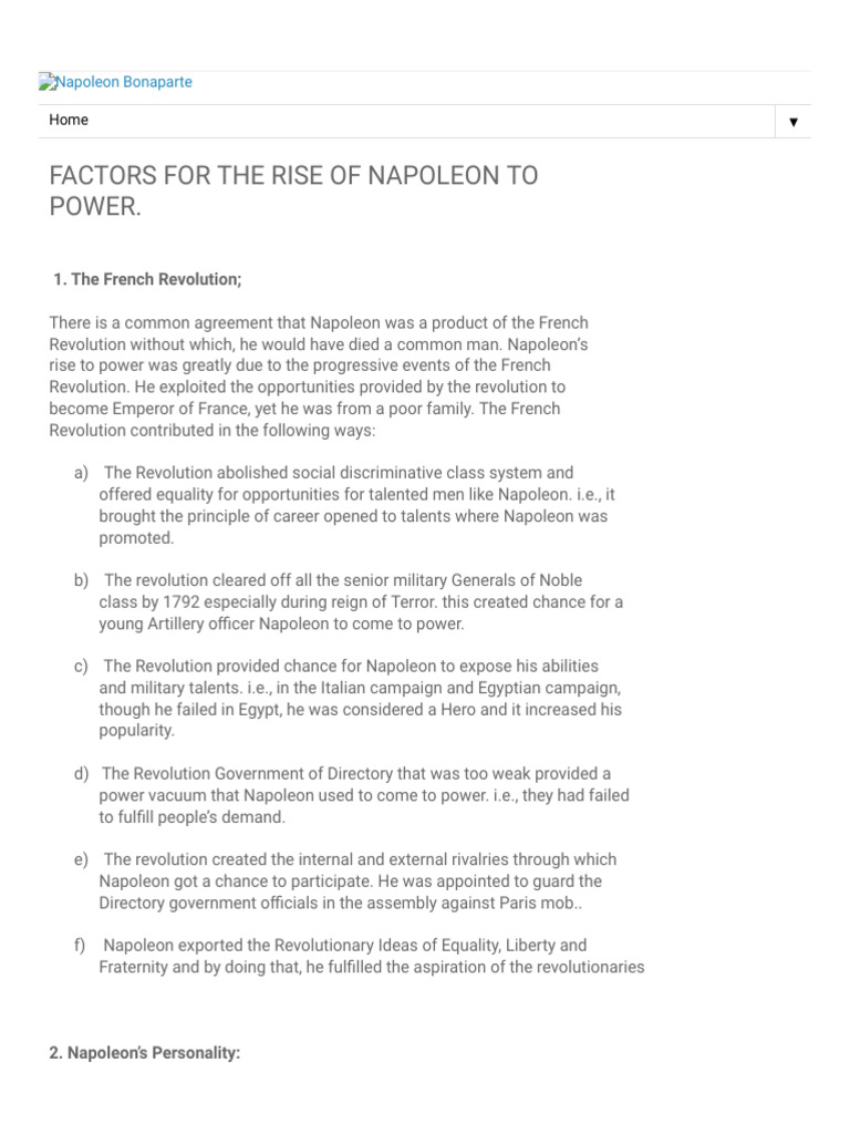Napoleon Bonaparte Factors For The Rise of Napoleon To Power. | PDF ...