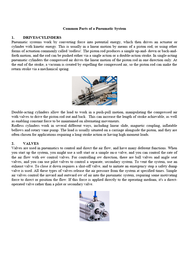 Common Parts of A Pneumatic System | PDF | Valve | Pipe (Fluid Conveyance)