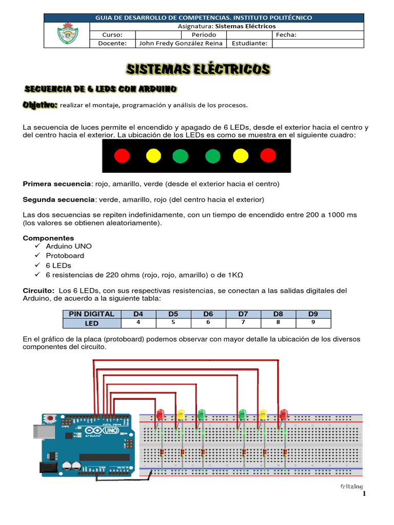 Guia de Secuencia de 6 Leds Ciclo For | Descargar gratis PDF | Diodo emisor de luz | Arduino
