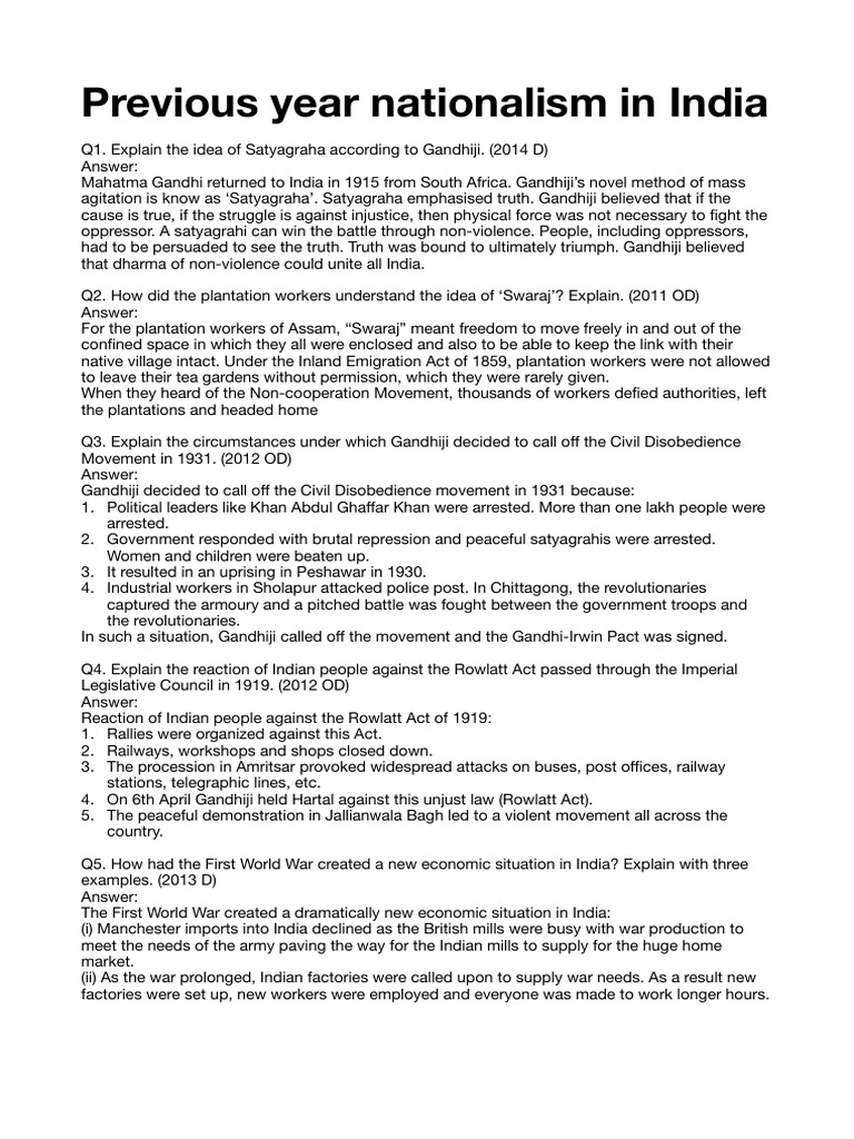 Previous Year Nationalism in India | PDF | Mahatma Gandhi