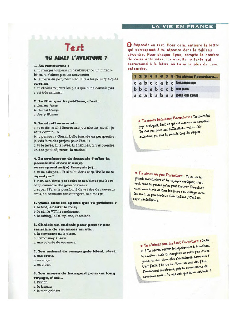 Test Personalitate in Franceza | PDF