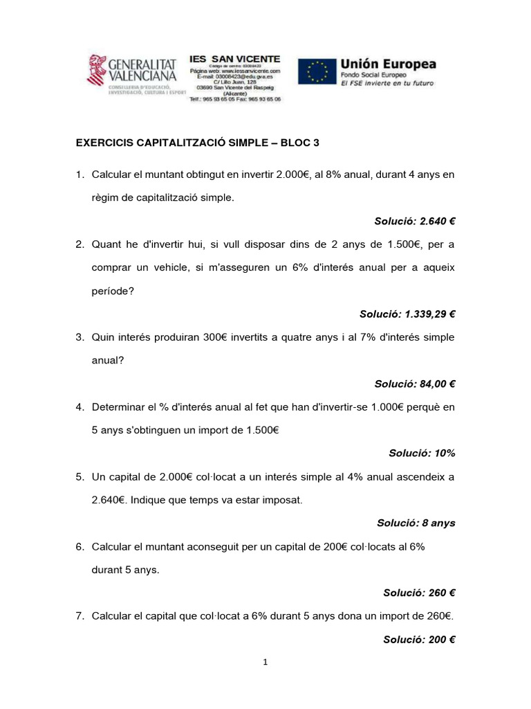Ejercicios CApitalización Simple Bloque 3 | PDF