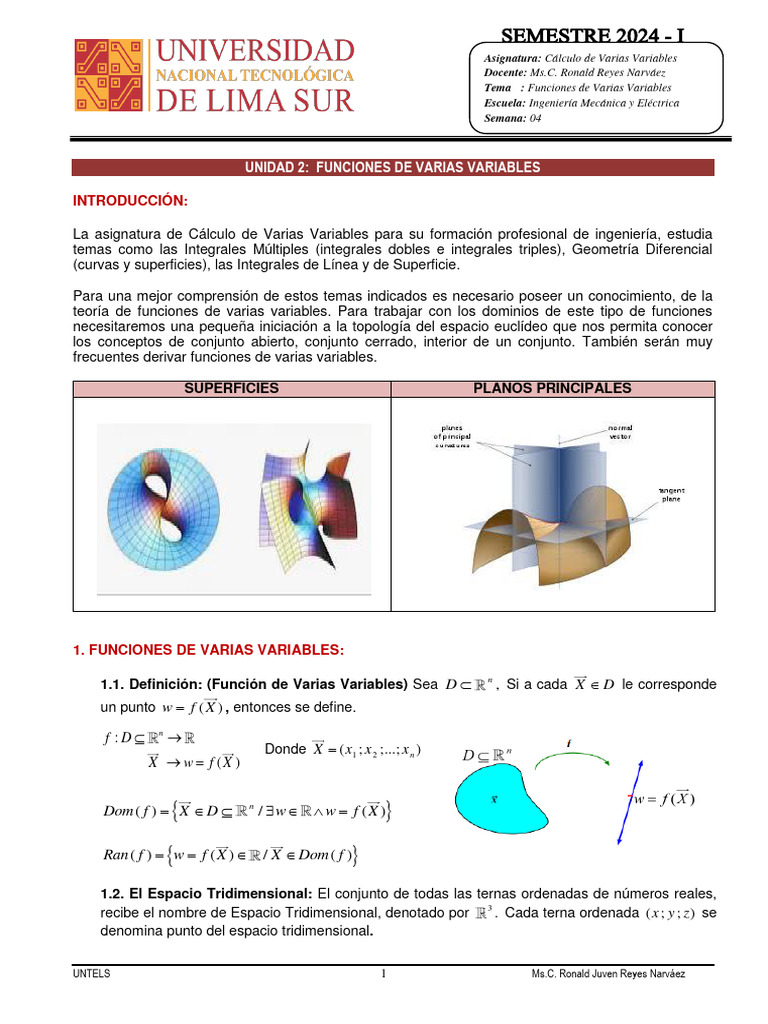 Guía 04 Funciones de Varias Variables | PDF | Función (Matemáticas) | Integral