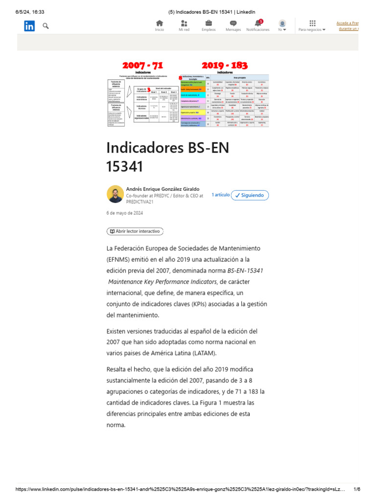Indicadores BS-EN 15341 - LinkedIn | PDF