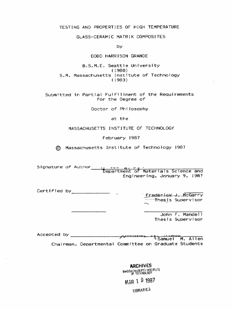 Dodd H. Grande PHD Thesis MIT 1983, Testing and Properties of High ...