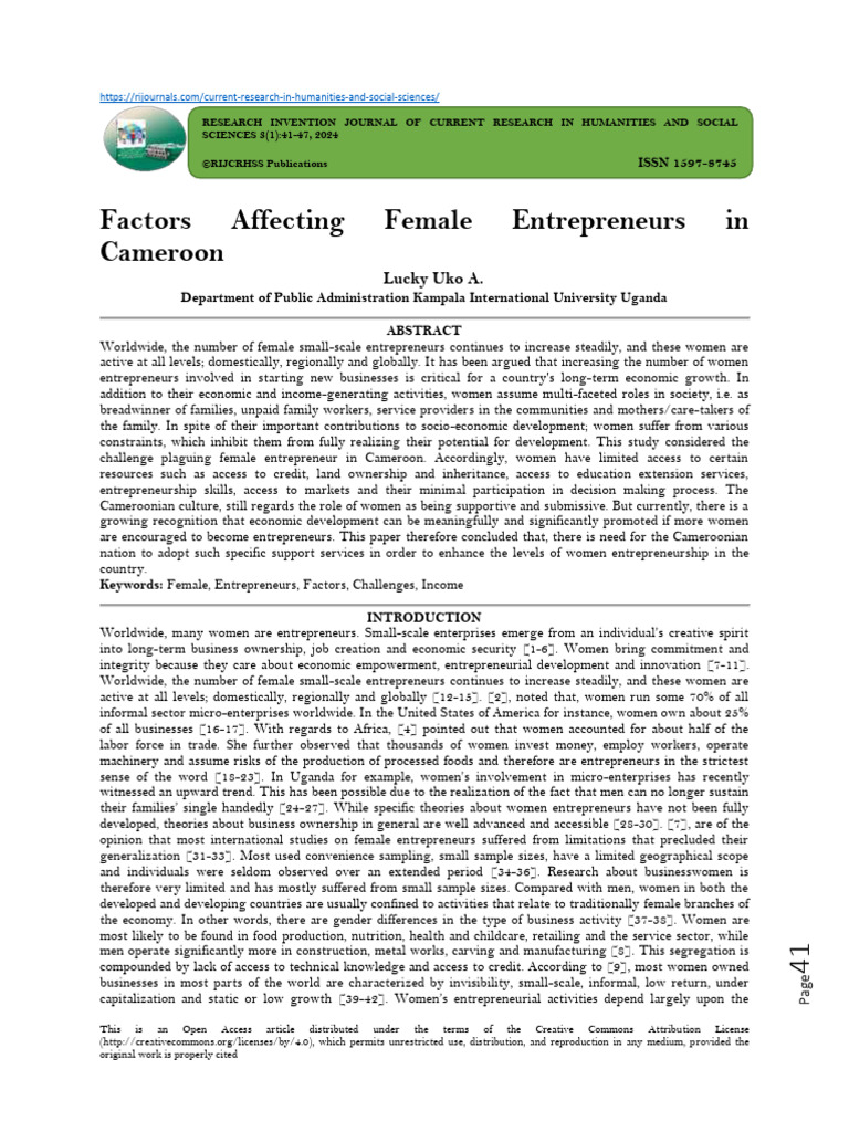 Factors Affecting Female Entrepreneurs In | PDF | Entrepreneurship | Small Business