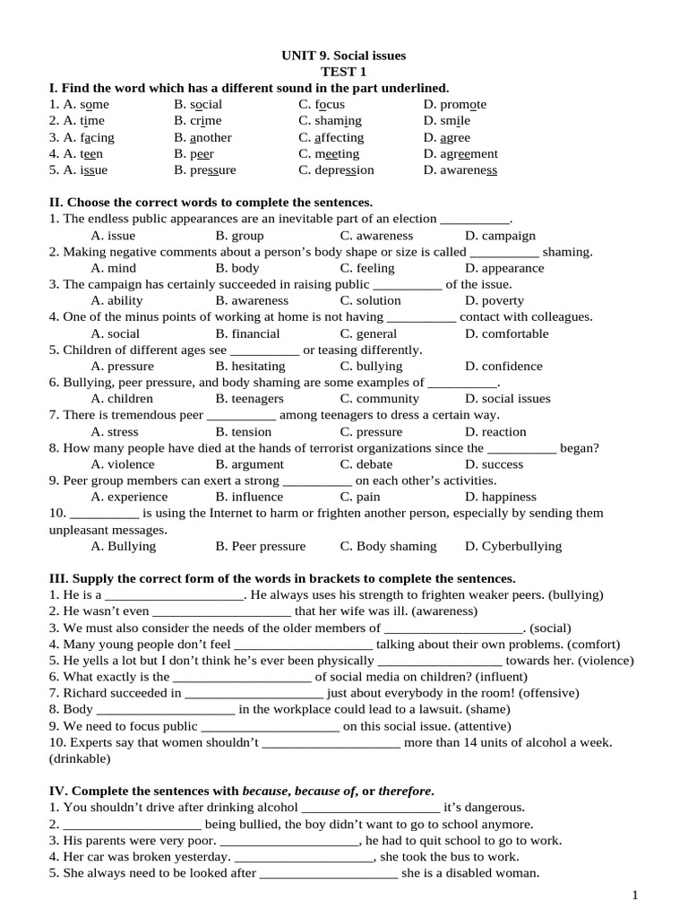 Unit 9: Social Issues Test 1 | PDF | Adolescence | Marriage