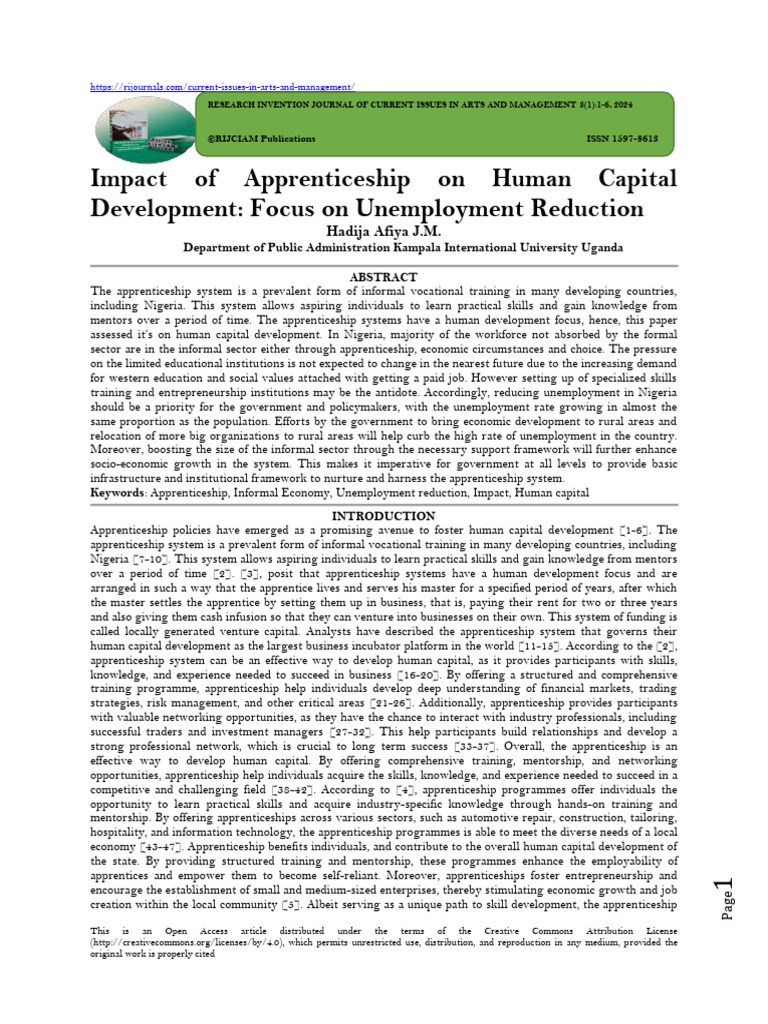 Impact of Apprenticeship On Human Capital | PDF | Apprenticeship ...