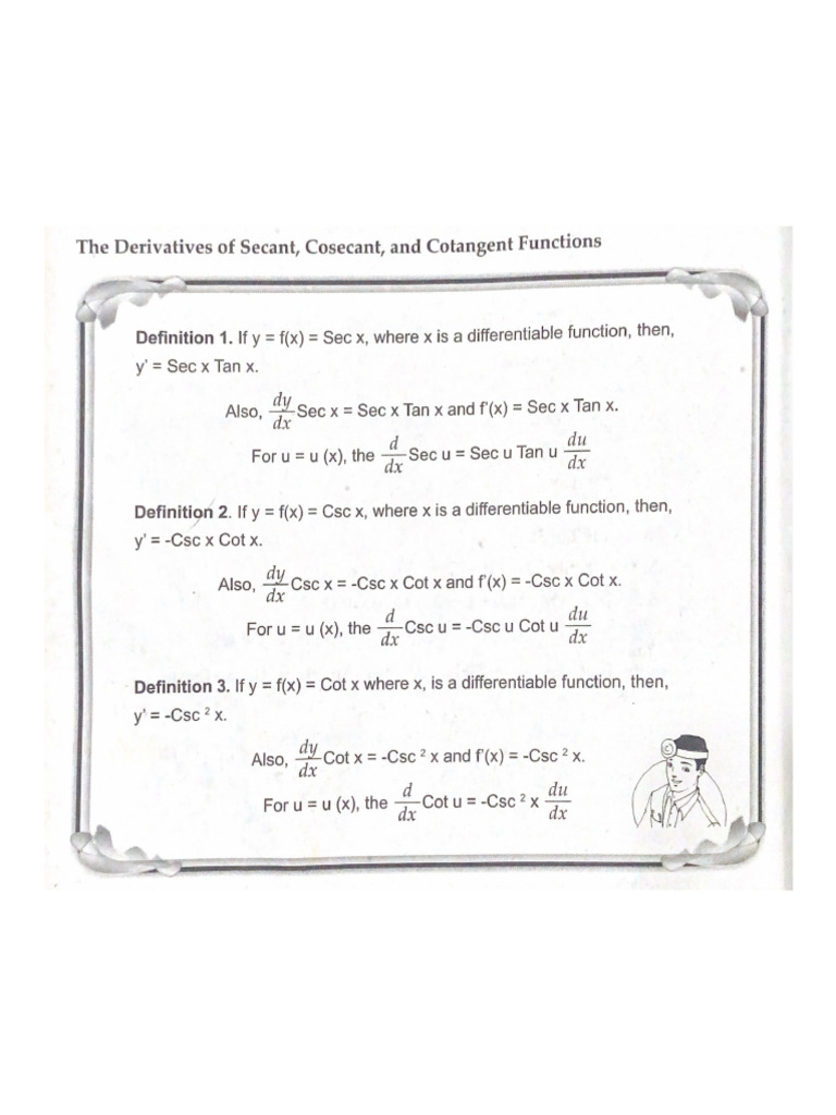 The Derivatives of Secant Cosecant and Cotangent Functions | PDF