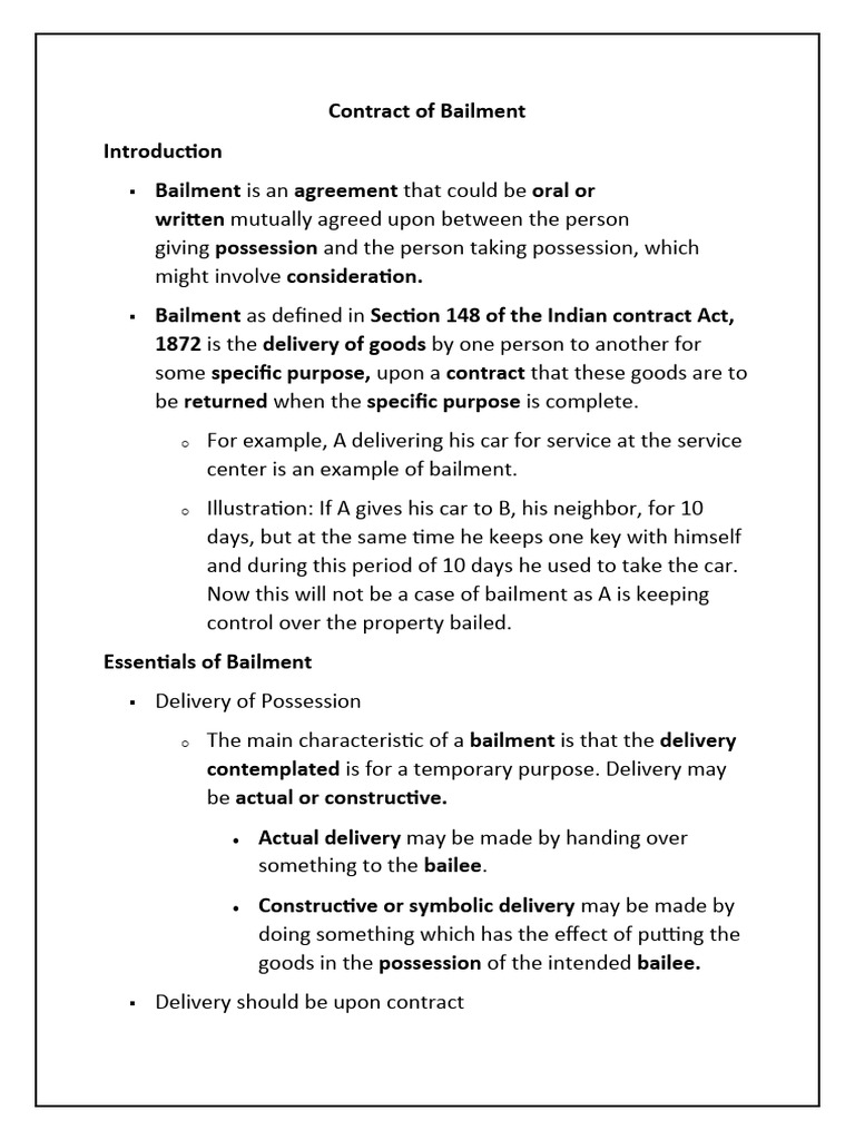 Contract of Bailment | PDF | Indemnity | Breach Of Contract