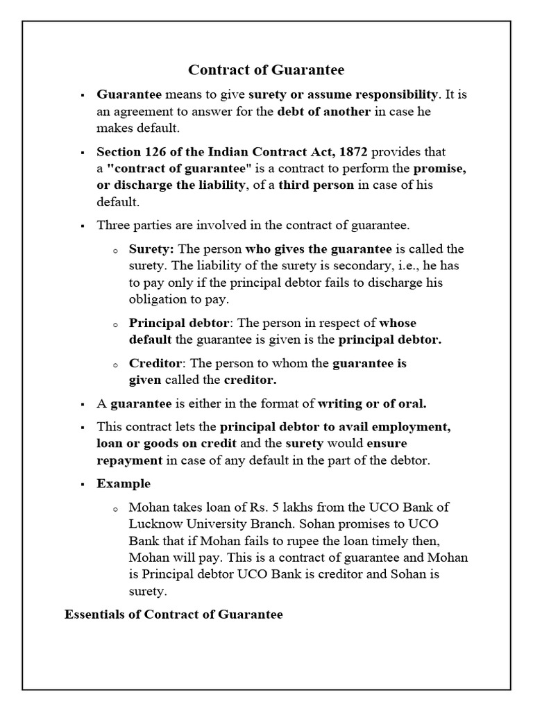 Contract of Guarantee | PDF | Guarantee | Civil Law (Legal System)
