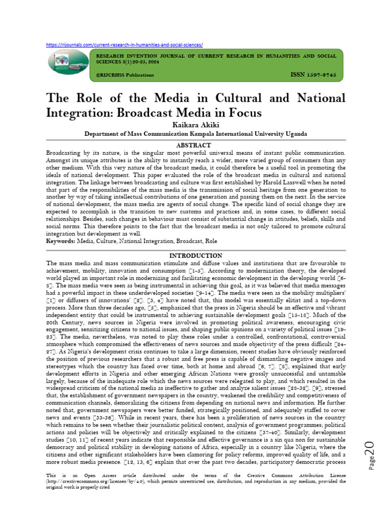 Media's Role in Cultural Integration | PDF | Governance | News
