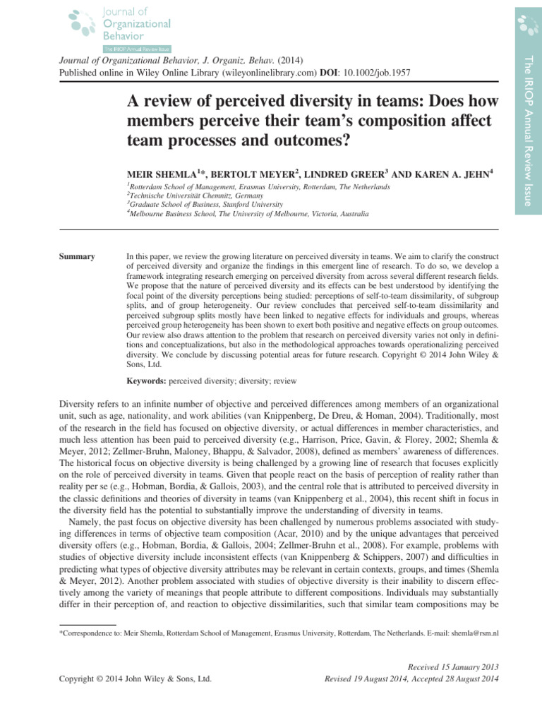 2014 - Shemla - Review of Perceived Diversity in Teams | PDF ...