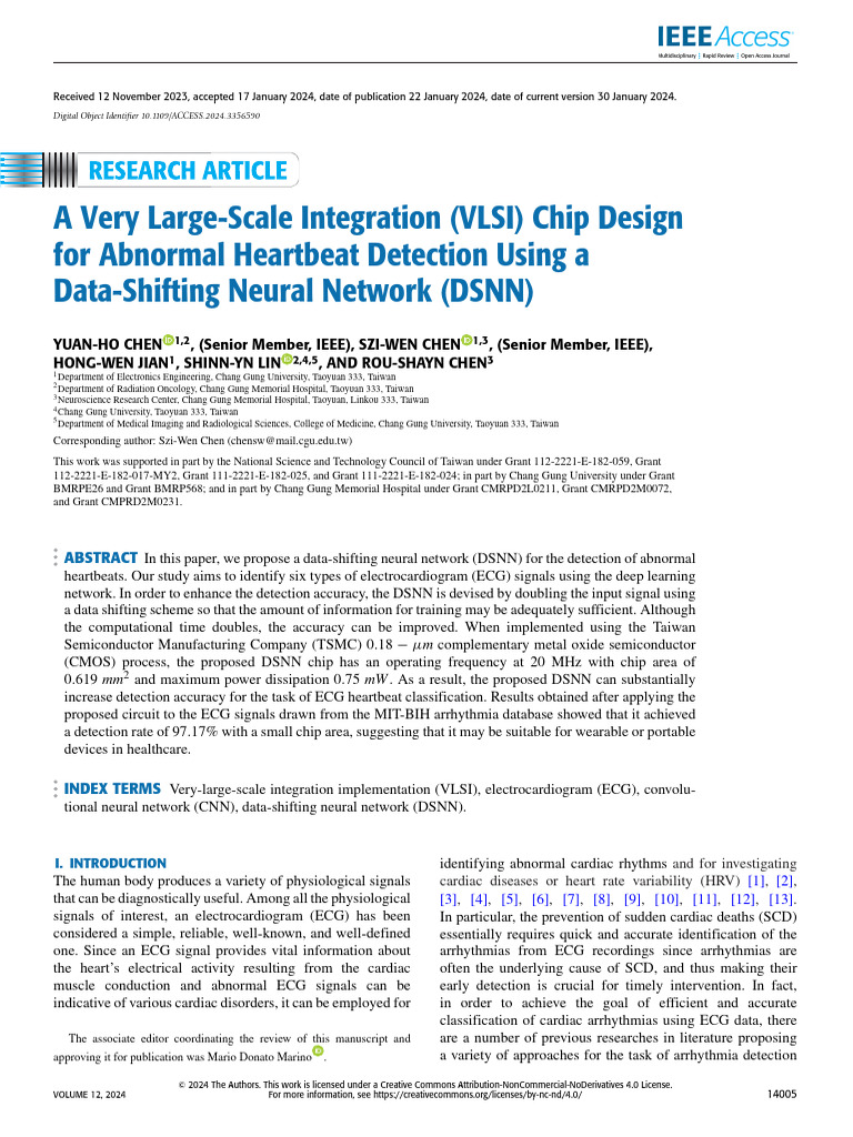 A Very Large Scale Integration Vlsi Chip Design For Abnormal Heartbeat Detection Using A Data