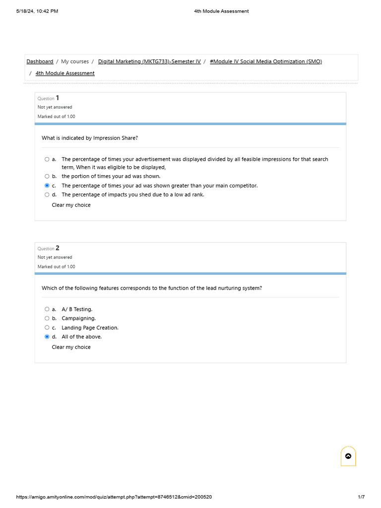 Digital Marketing Quiz Module 4 | PDF | Popular Culture & Media Studies ...