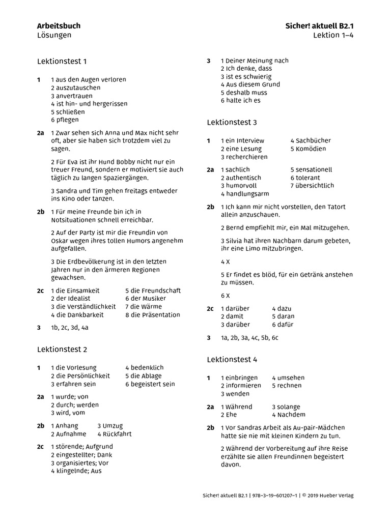Sicher Aktuell B2 1 AB Loesungen Lektionstests | PDF