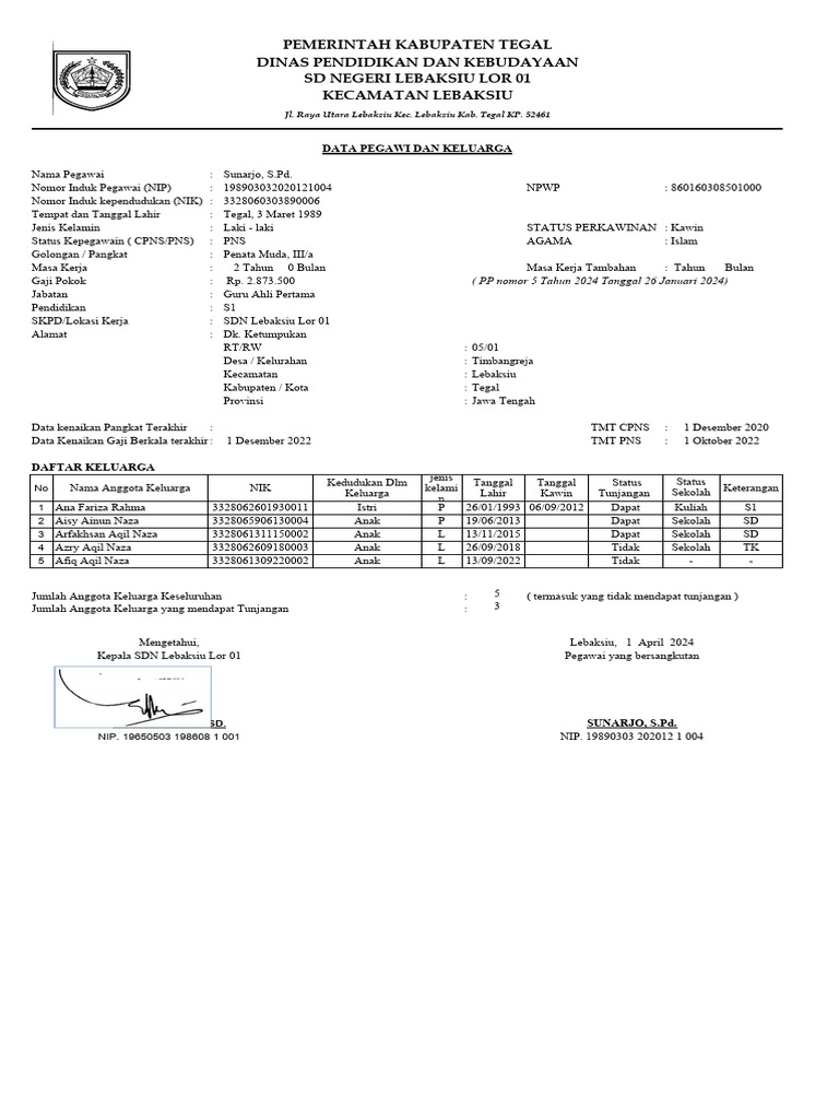Blangko Kp4 Gapok Baru PP No 5 Tahun 2024 | PDF