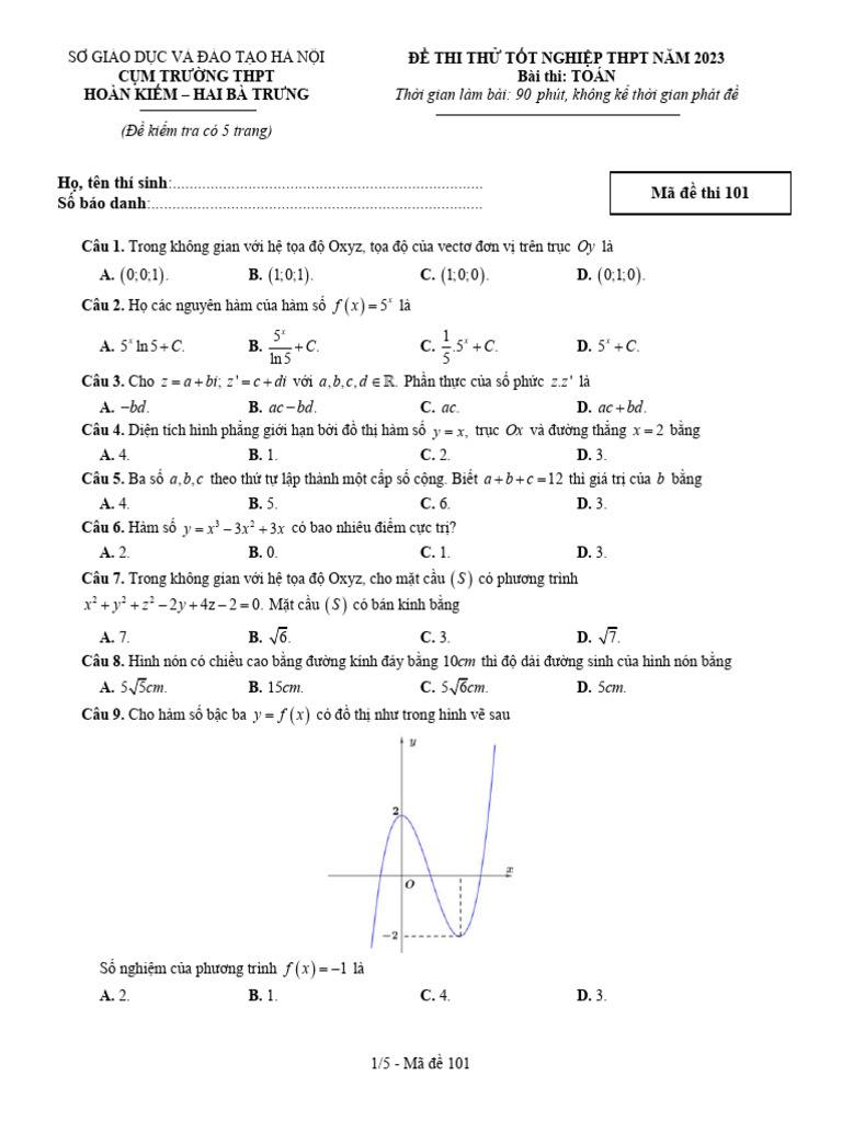 Đề 001 - Cụm HK - HBT 2023 | PDF