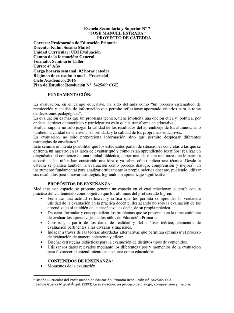 4° UDI Evaluacion Prof. Kuhn | PDF | Evaluación | Enseñando