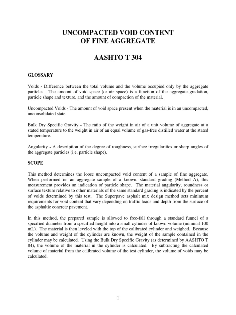 Uncompacted Void Content in Fine Aggregate | PDF | Volume | Weight