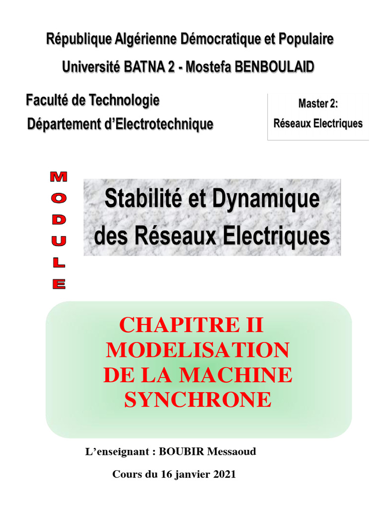 Chapitre 02 Modelisation de La Machine Synchrone 2021 Final 2 | PDF | Électromagnétisme ...