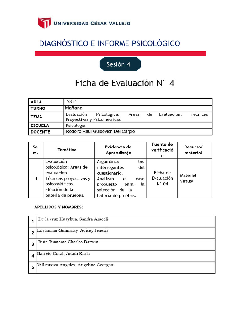 Ficha de Evaluación - Diag-Info - Sesión 4 - 2024-1 - Tagged | PDF | Ansiedad | Las emociones