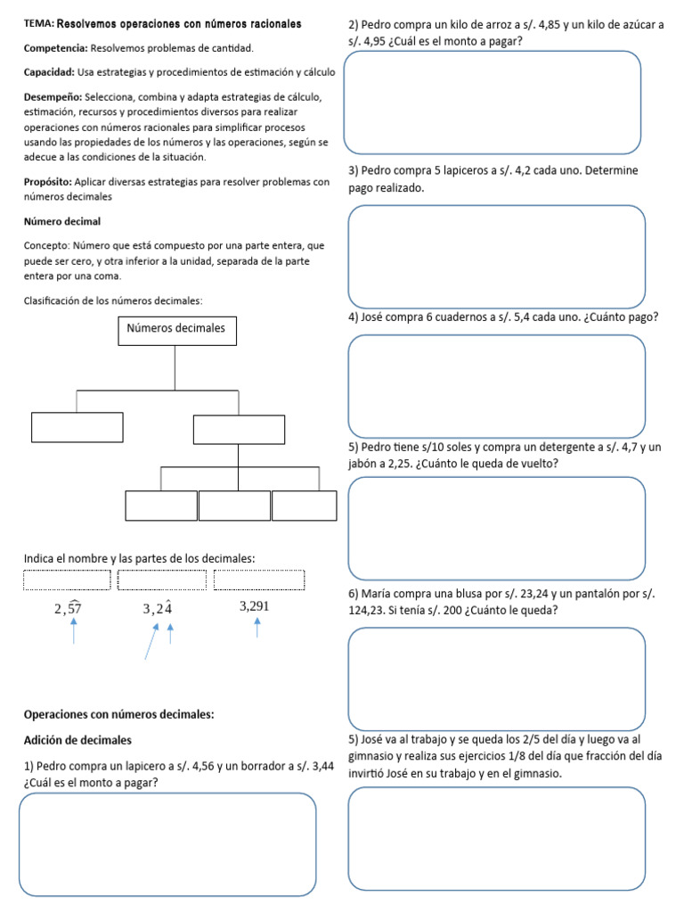Operaciones Con Números Racionales. | PDF | Notación Matemática ...