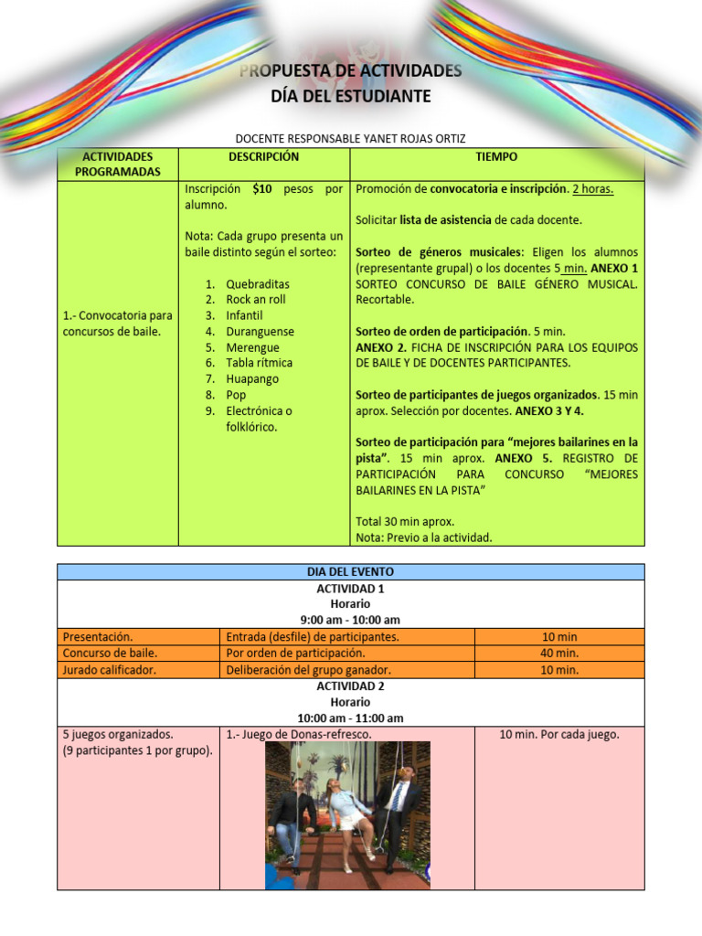 Propuesta de Actividades Dia Del Estudiante. Responsable | PDF