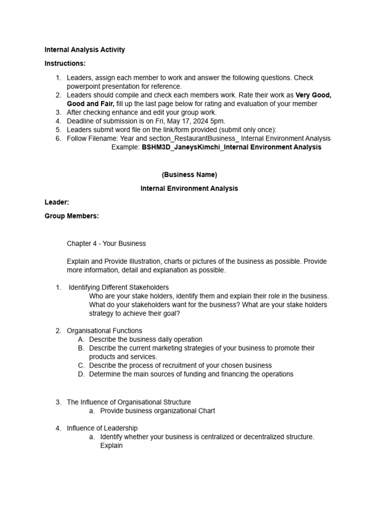 Internal Environment Analysis | PDF | Strategic Management | Leadership