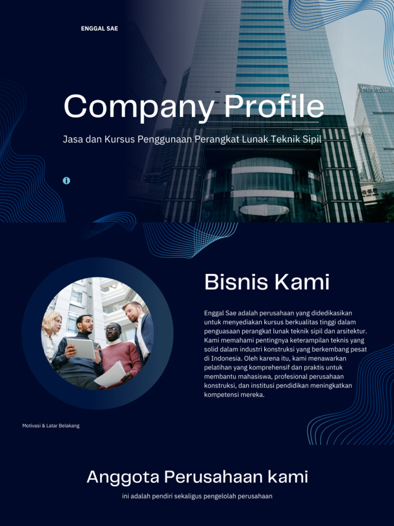 Blank Company Profile Business Presentation in Navy Blue Abstract Tech Style | PDF