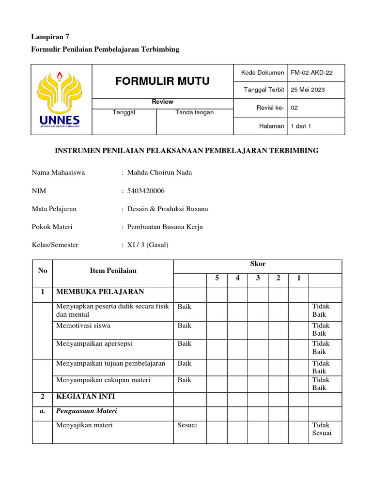 Lembar Penilaian MHD | PDF