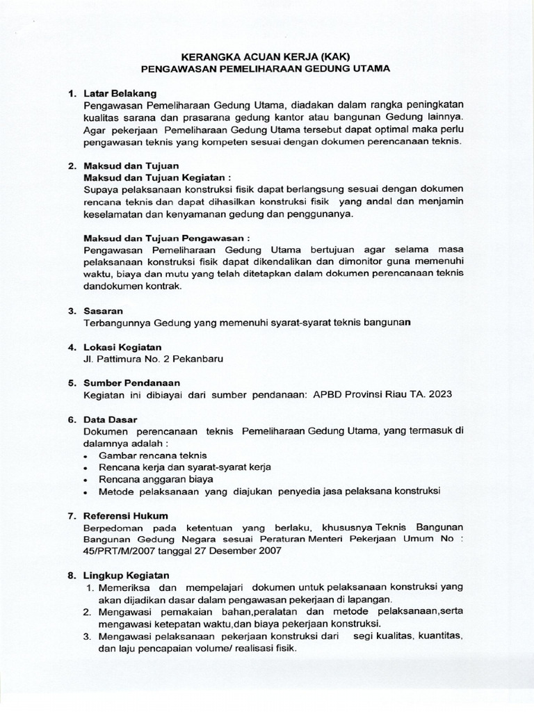 Scan KAK Pengawasan Gedung Kantor | PDF