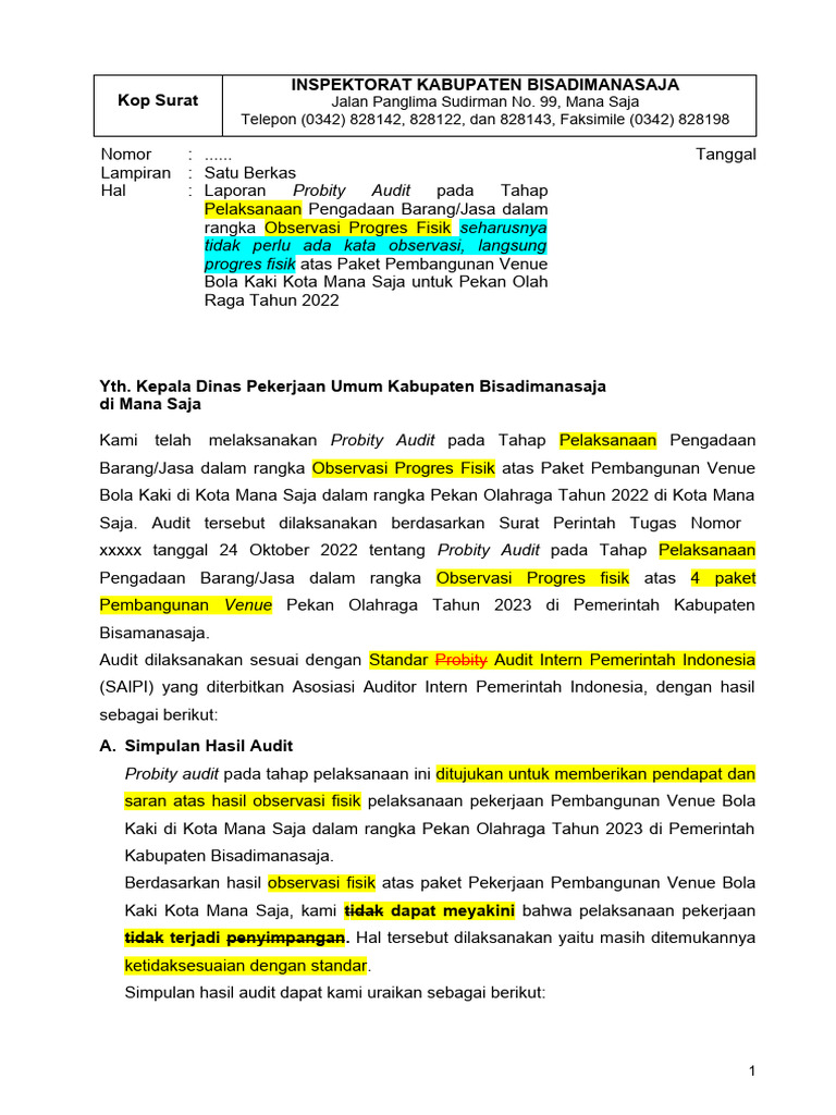 Kasus Laporan Probity Audit | PDF