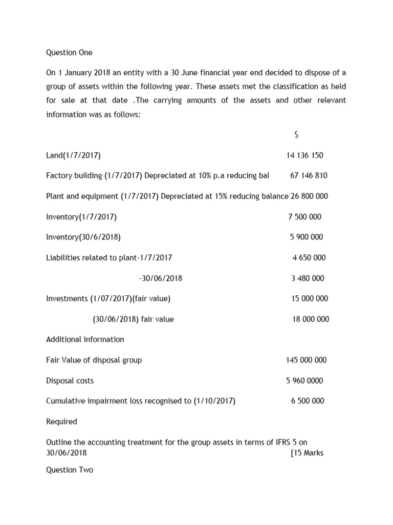 IFRS 5 Practice Question. | PDF | Fair Value | Depreciation