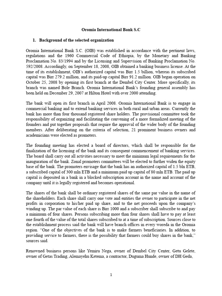OB Oromia Bank Topic | PDF | Layoff | Banks