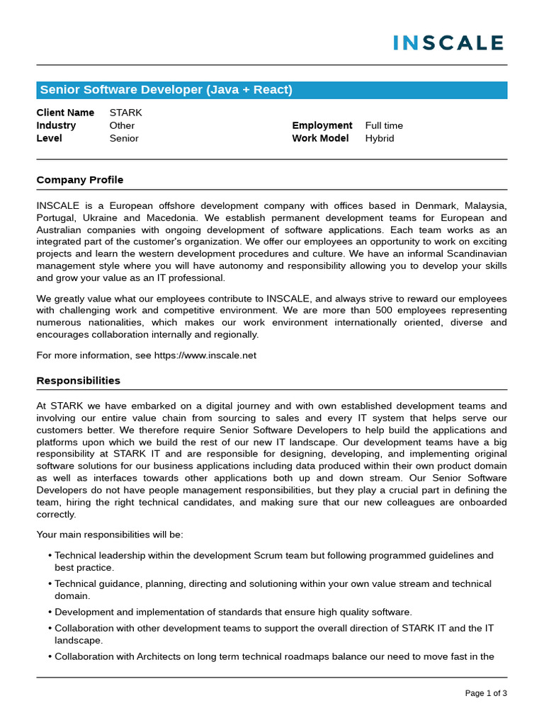 Senior Software Developer Java React JD | PDF | Software | Collaboration