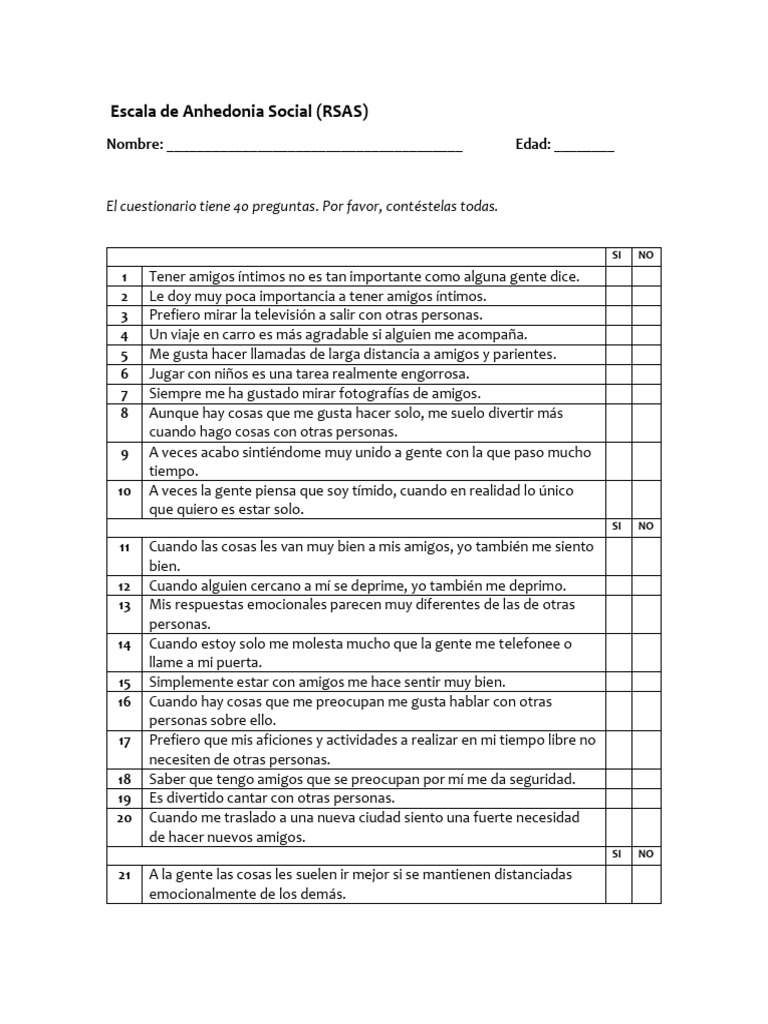 Escala de Anhedonia | PDF