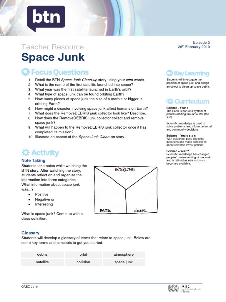 Space Junk Clean Up Teacher Resource Data 1 | PDF | Space Debris ...