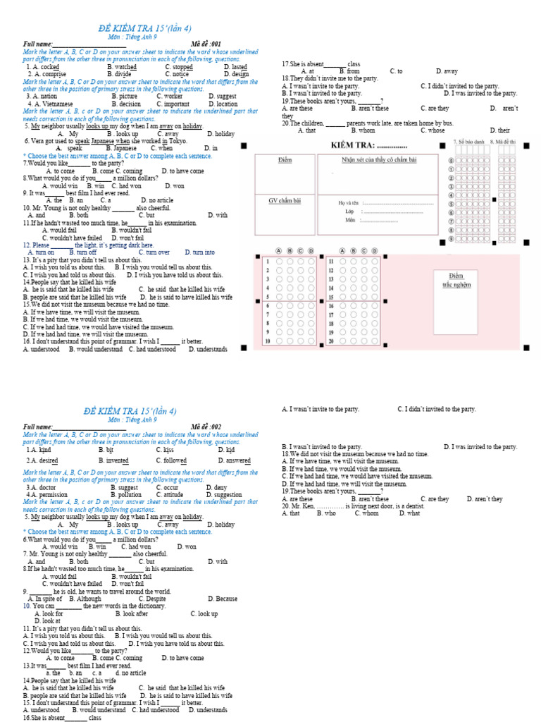 ĐỀ KIỂM TRA 15p | PDF | Linguistics