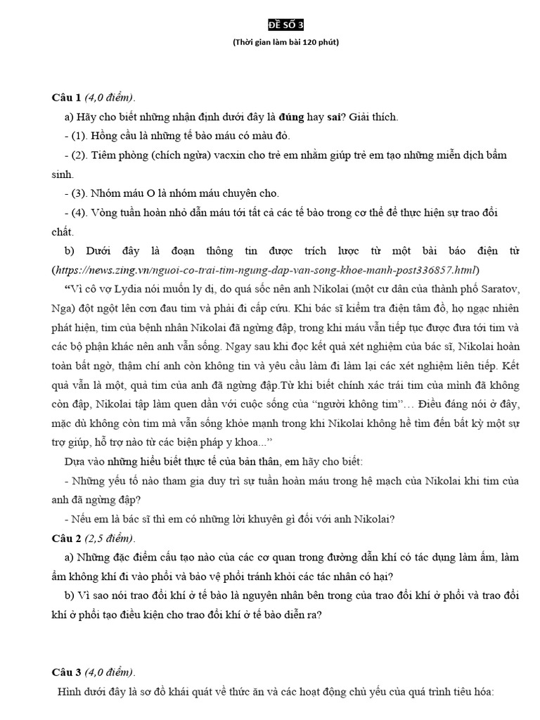 30 đề HSG Sinh 8 | PDF