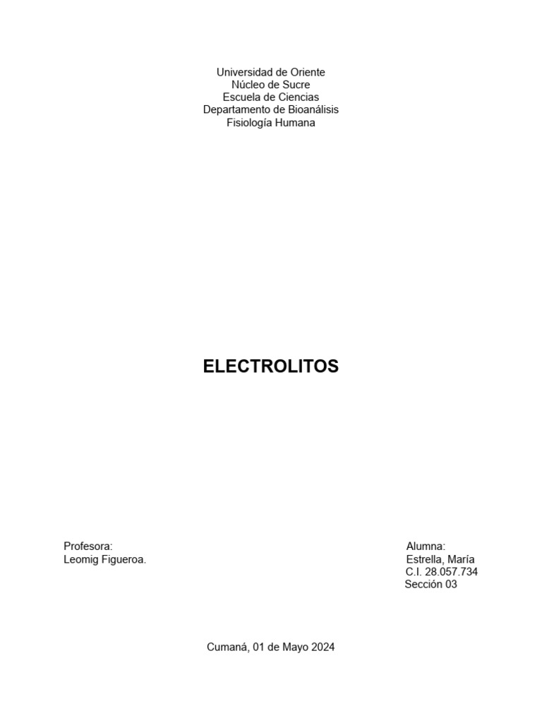 Electrolitos | PDF | Electrólito | Potasio