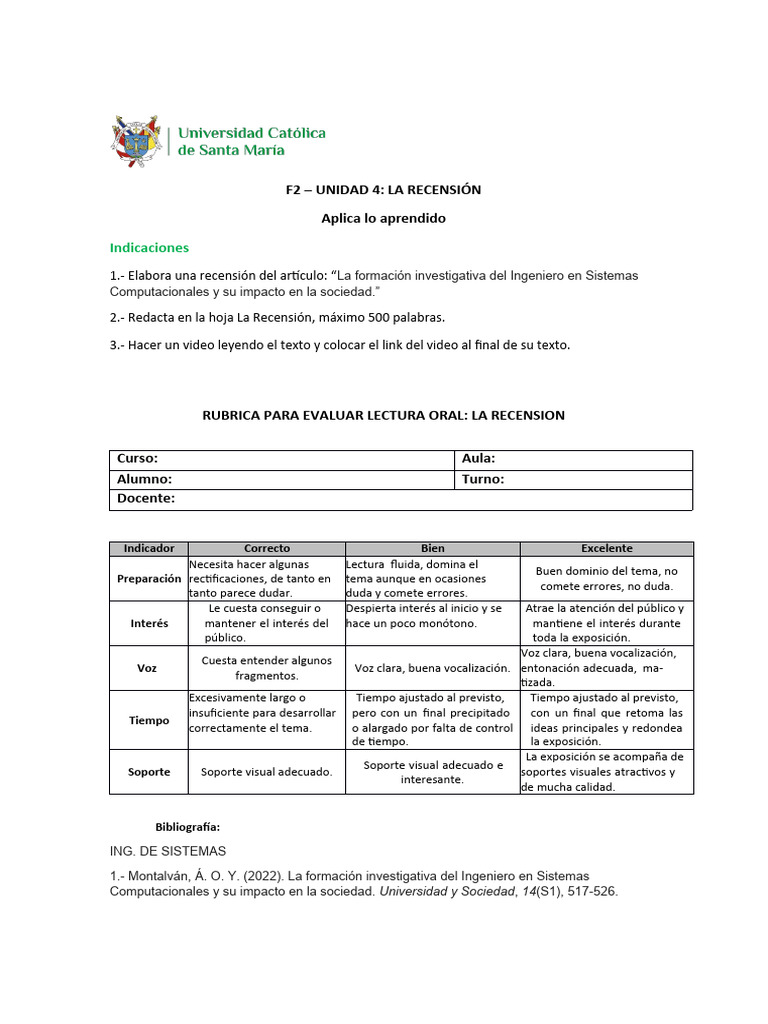 Taller de lectura y Redaccion Fase 2 Sesión 4 La Recension TAREA ING ...