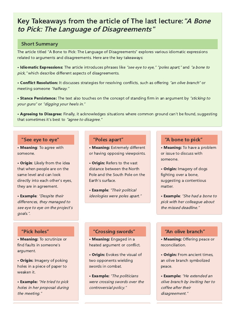 Idiomatic Expression From The Last Lecture | PDF | Language Arts ...