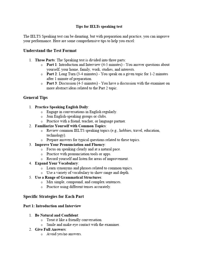 IELTS Speaking Test Preparation Tips | PDF | English Language ...