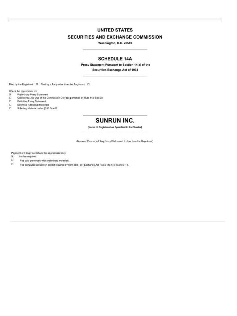 Sunrun Inc.: United States Securities and Exchange Commission | PDF ...