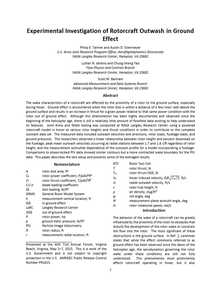 Experimental Investigation of Rotorcraft Outwash in Ground Effect | PDF ...